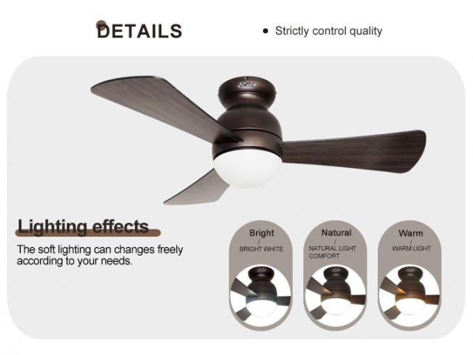 RoHS 42inch Color Changing Modern Fan Ceiling Lights With 3 MDF Blades