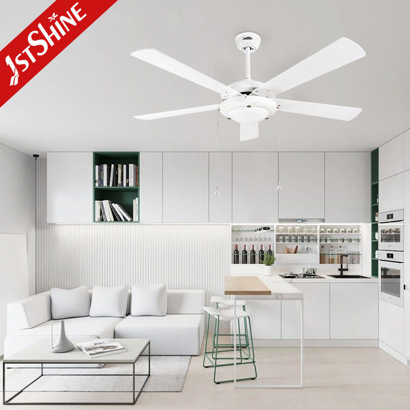Plywood Modern LED Ceiling Fan With 5 Blades Frosted Glass Light