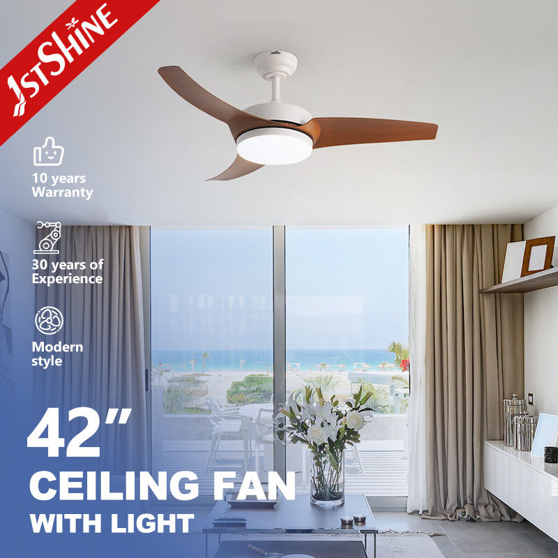 Modern 42-Inch Ceiling Fan with 3-Color LED Light and Wood-Grain Blades