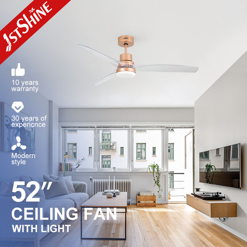 52-Inch Rose Gold Finish Dimmable LED Ceiling Fan with Transparent ABS ...
