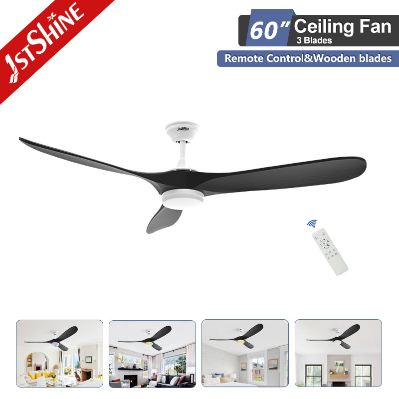 Dimmable Led Ceiling Fan With Led Light Black Solid Wood Blade Dc Motor