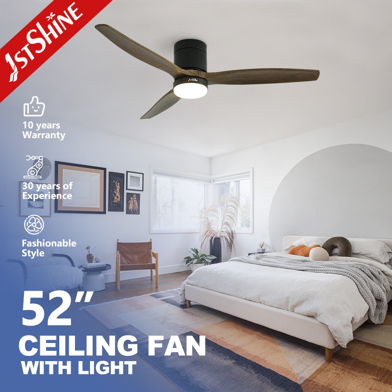 3 Natural Wooden Blades Low Profile 52 Inches Ceiling Fan With Led Light