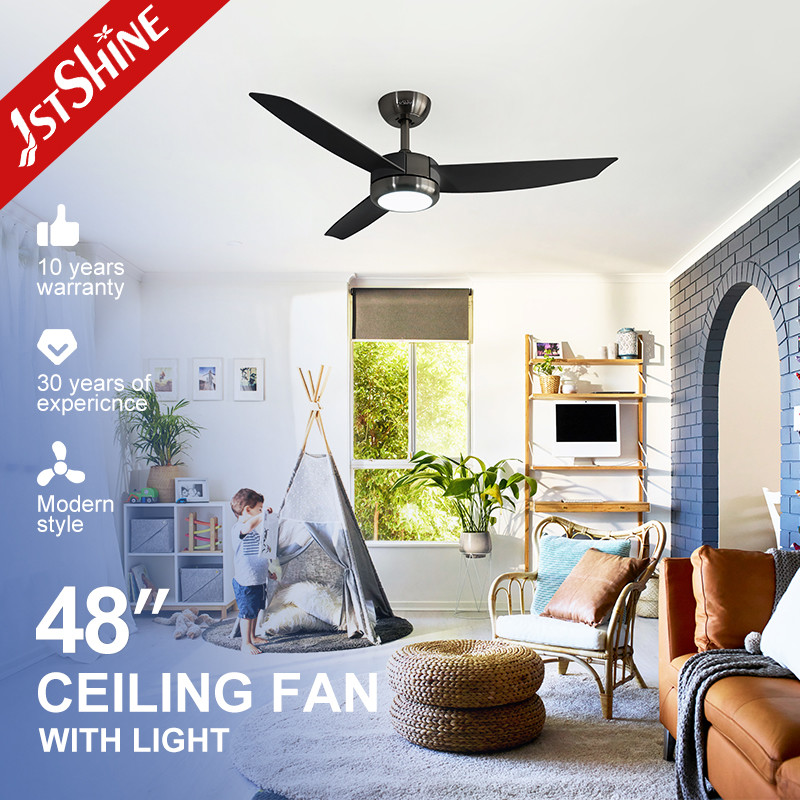 Black Dimmable LED Ceiling Fan For Home 48" High Speed Electric Fan