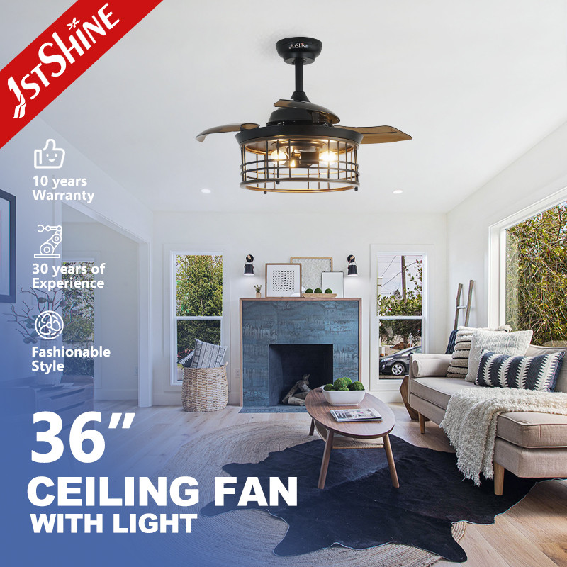 36 Inch Indoor Steel Cage E27*3 Bulb LED Invisible Ceiling Fan With ...
