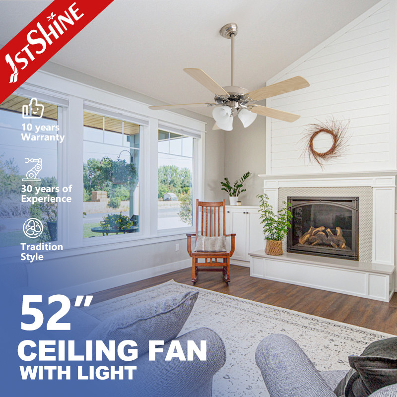 52 Inch Dimmable 3 Color Light Ceiling Fan With Light Indoor Plywood Blade