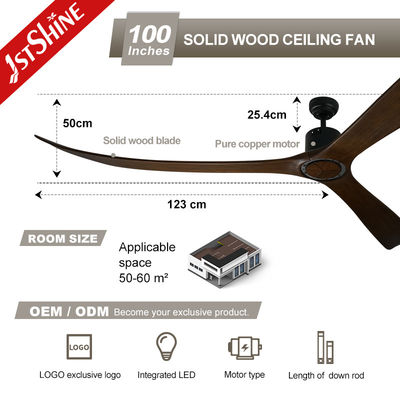 100 Inch Big Ceiling Fan With Remote Control 3 Solid Wood Blade DC Motor